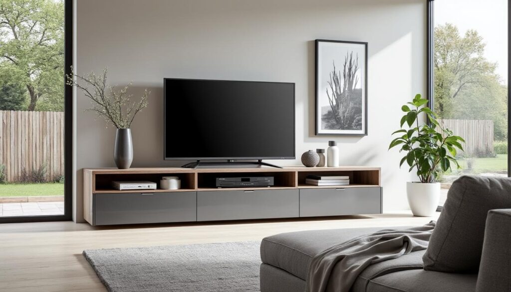 Kikua : meuble TV 130 cm gris cendré, un choix pratique et esthétique